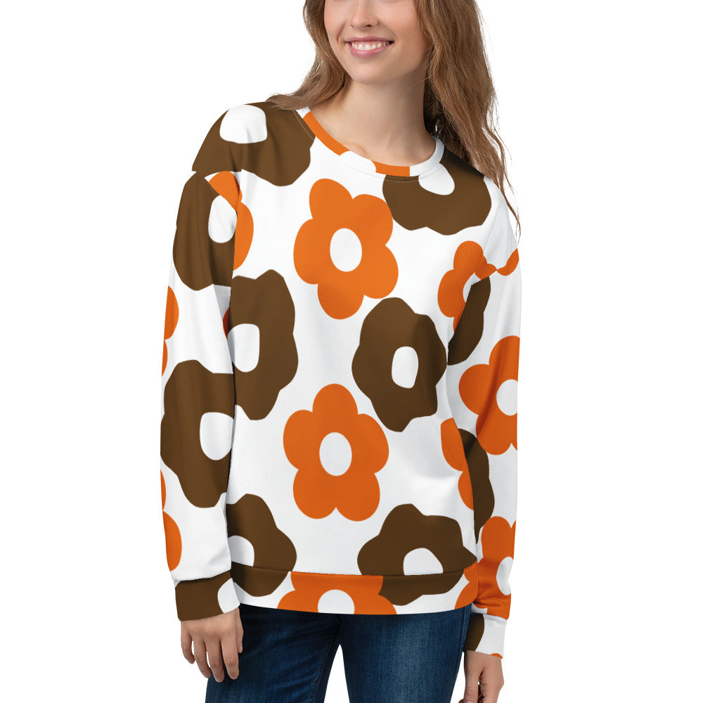 All-Over Print Recycled Unisex Sweatshirt Mari Brown and Mango Tango O ...