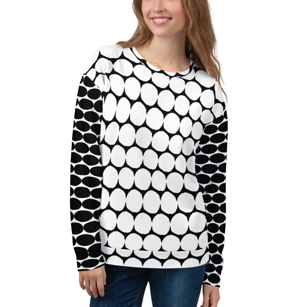 All-Over Print Recycled Unisex Sweatshirt Bold Pebble Dot White Front ...