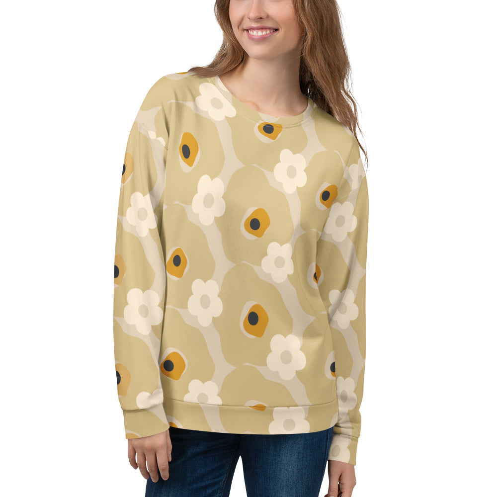 All-Over Print Recycled Unisex Sweatshirt Mari Beige Papaya Whip Flowe ...