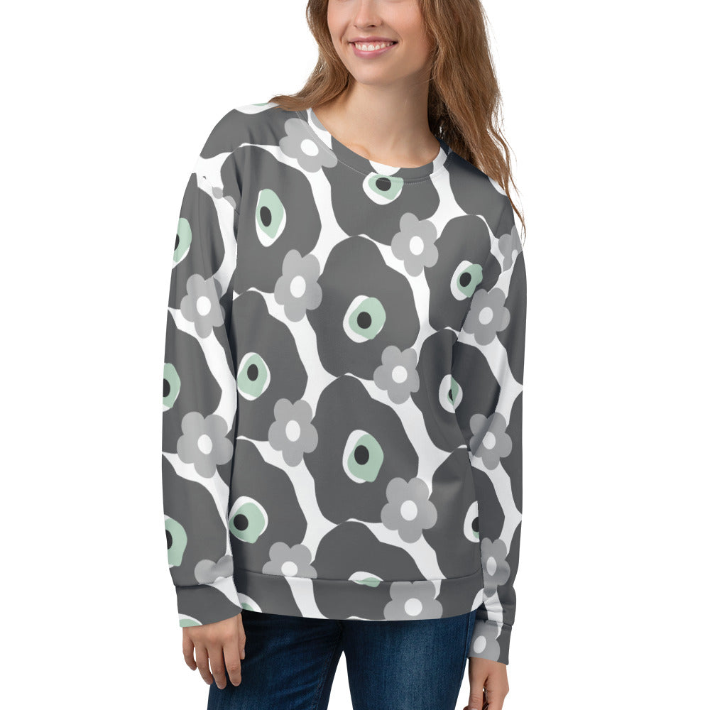 All-Over Print Recycled Unisex Sweatshirt Mari Eclipse Gray Flowers fo ...